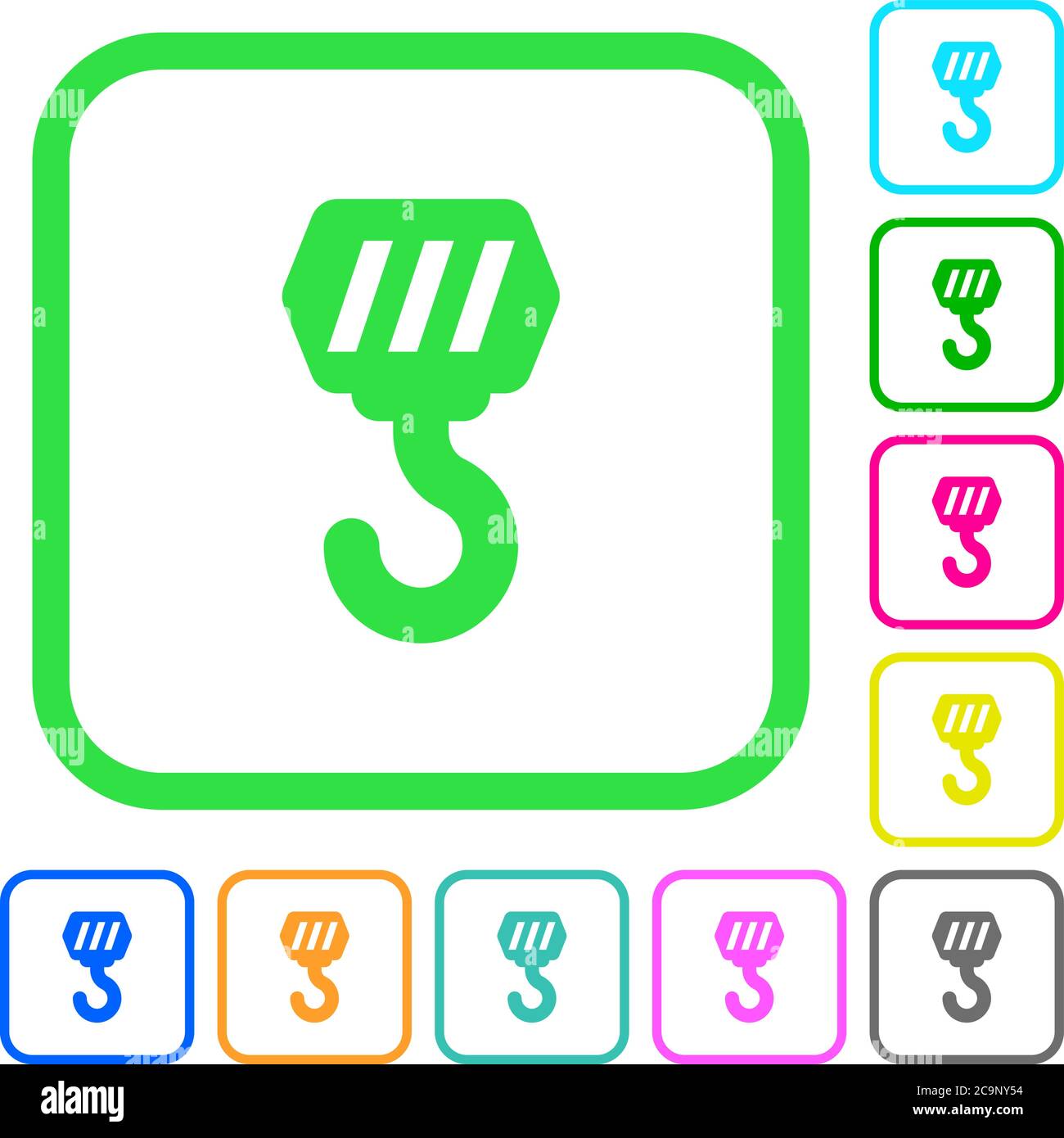 Construction hook vivid colored flat icons in curved borders on white ...