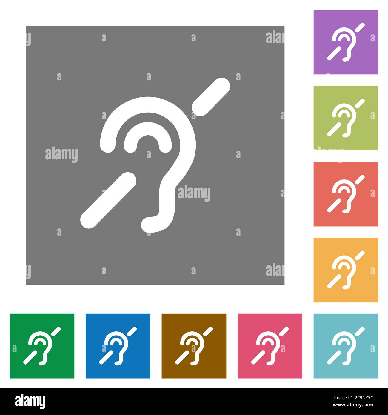 Hearing impaired flat icons on simple color square backgrounds Stock ...