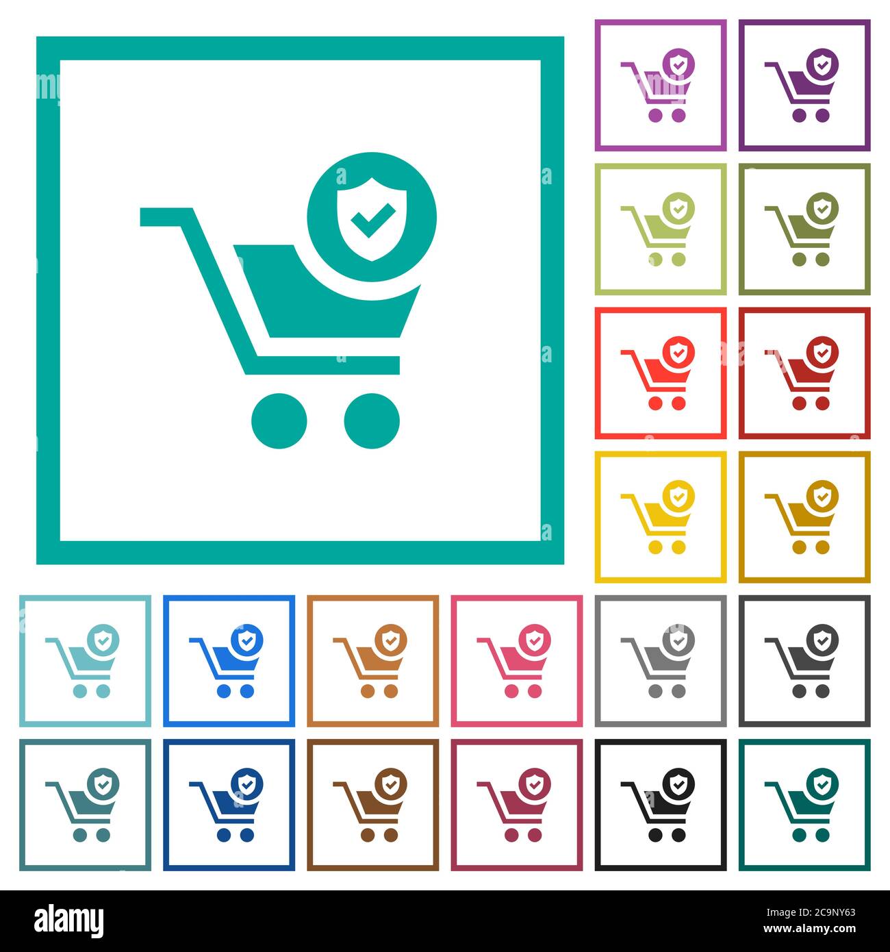 Secure shopping flat color icons with quadrant frames on white ...