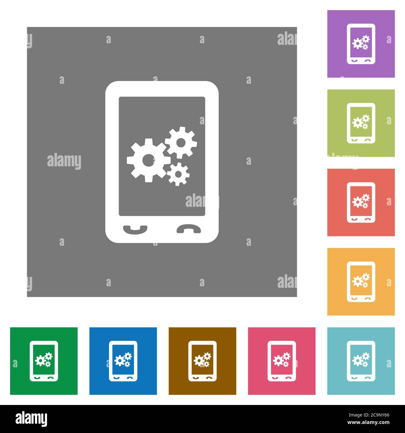 Mobile preferences flat icons on simple color square backgrounds Stock ...