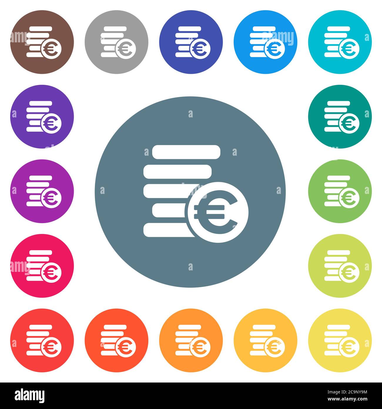 Euro coins flat white icons on round color backgrounds. 17 background ...