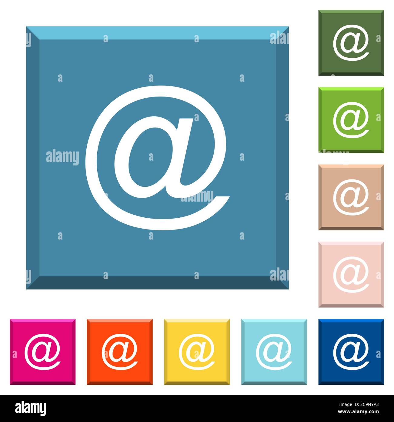 Single email symbol white icons on edged square buttons in various ...