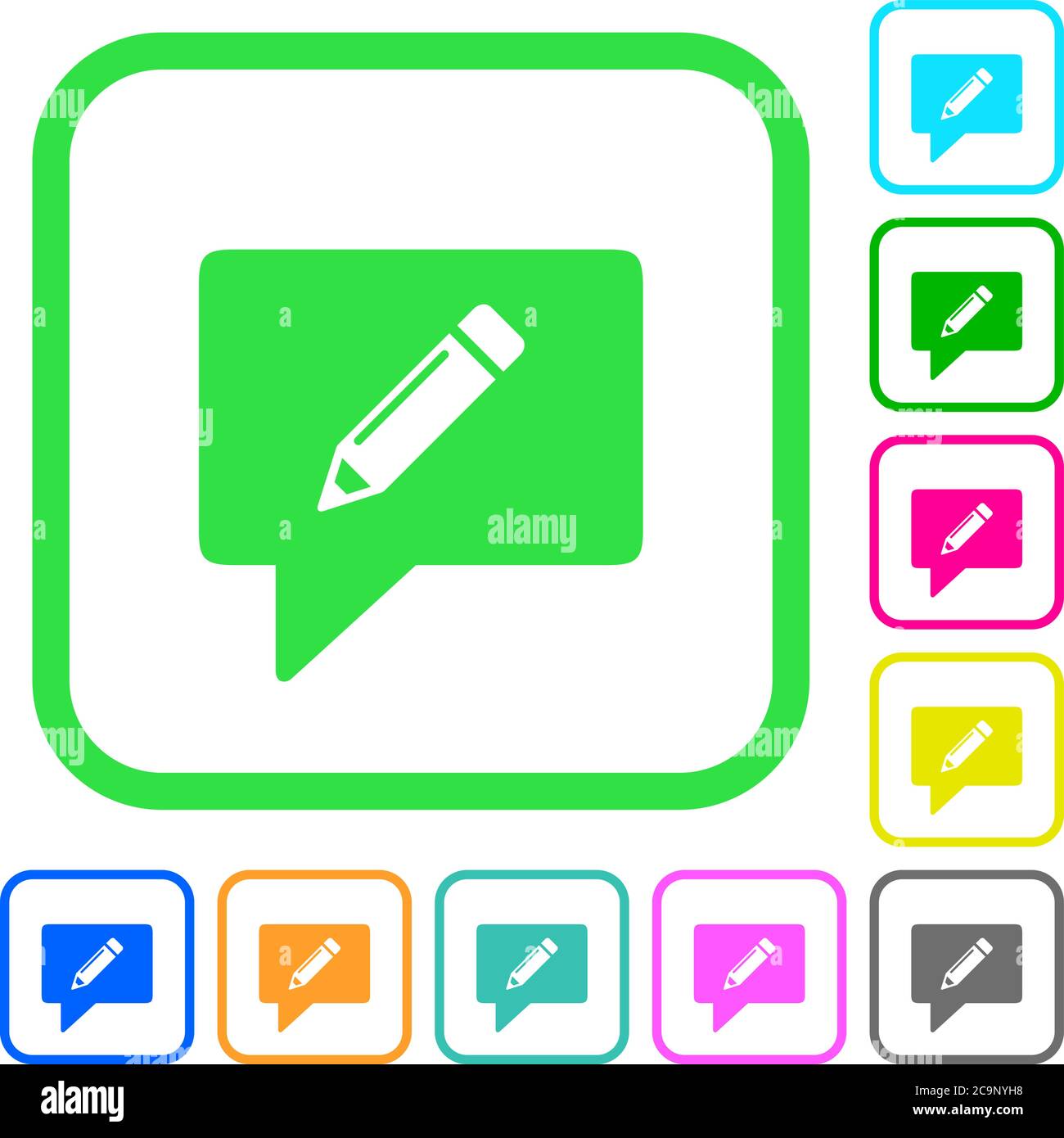 writing comment vivid colored flat icons in curved borders on white ...