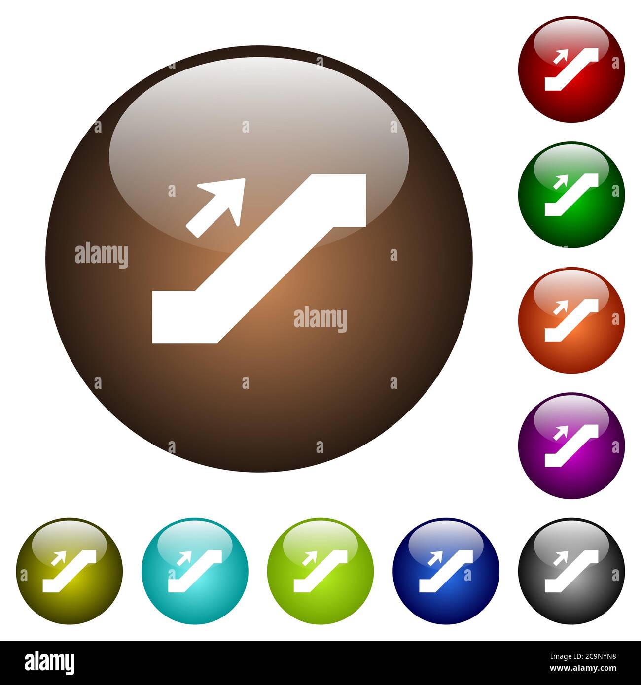 Escalator up sign white icons on round color glass buttons Stock Vector ...