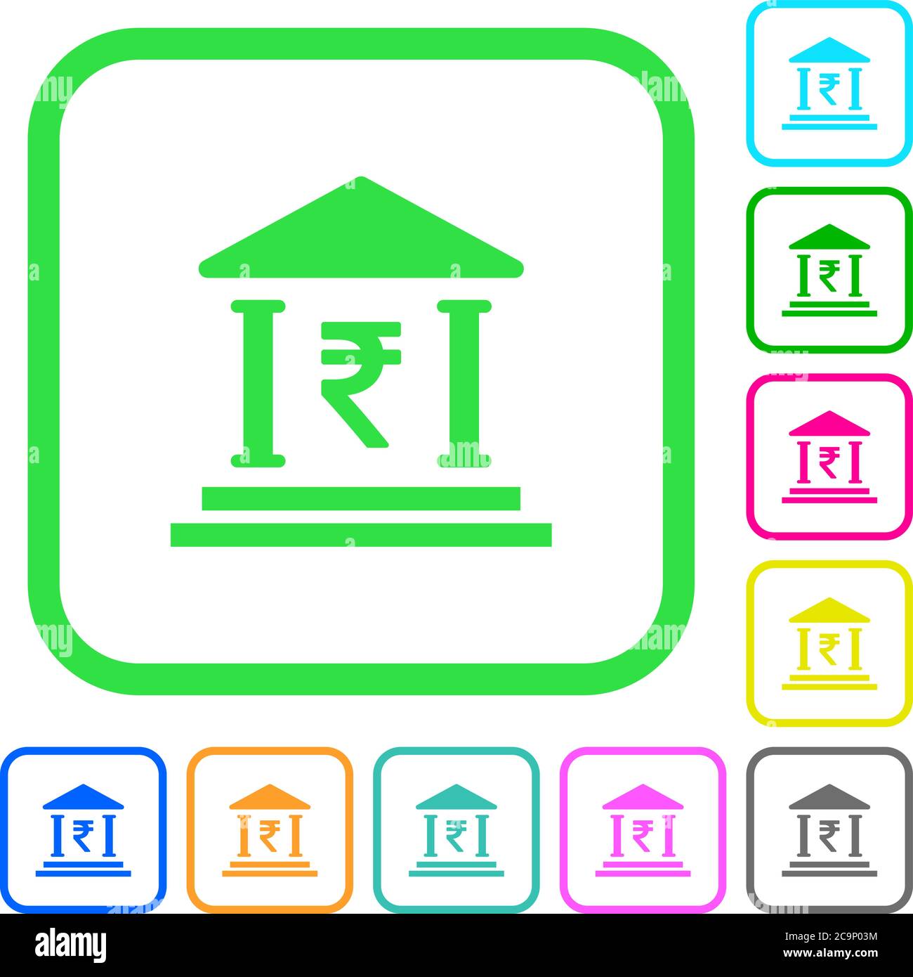 Indian Rupee bank office vivid colored flat icons in curved borders on ...