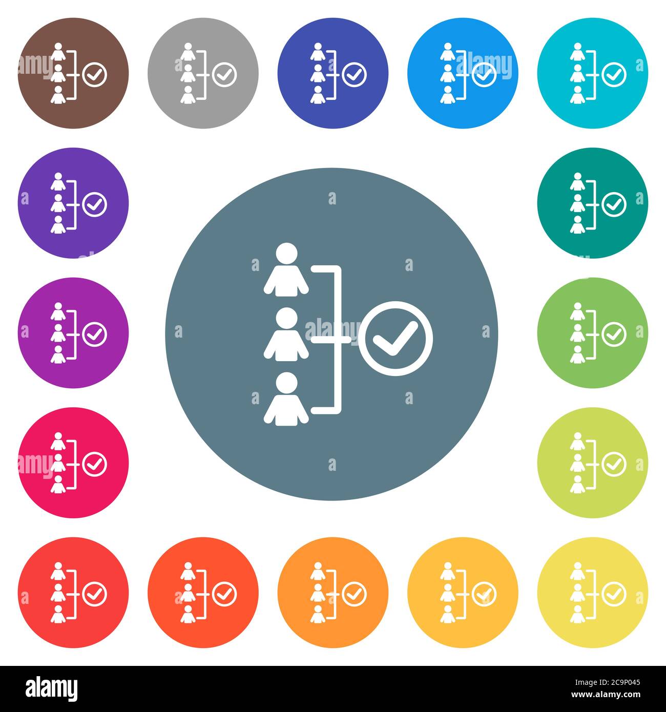Successful teamwork flat white icons on round color backgrounds. 17 ...