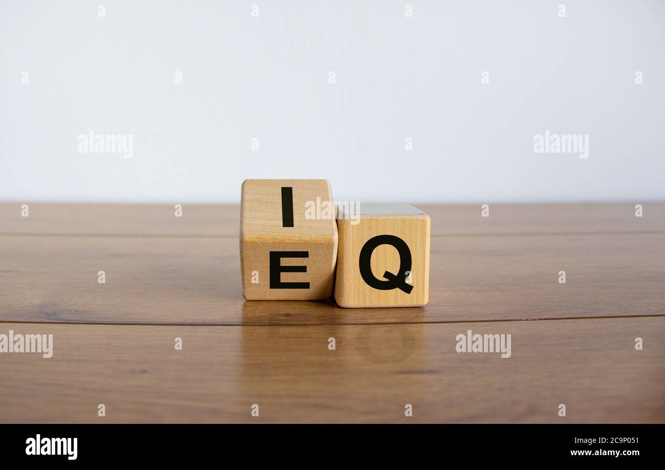 Wooden cubes with the expression 'IQ' 'Intelligence Quotient' to 'EQ ...