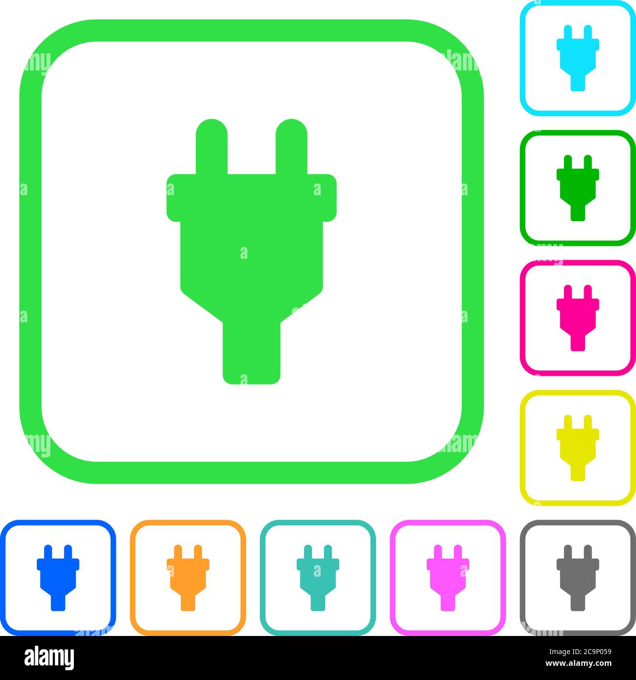 Power connector vivid colored flat icons in curved borders on white ...