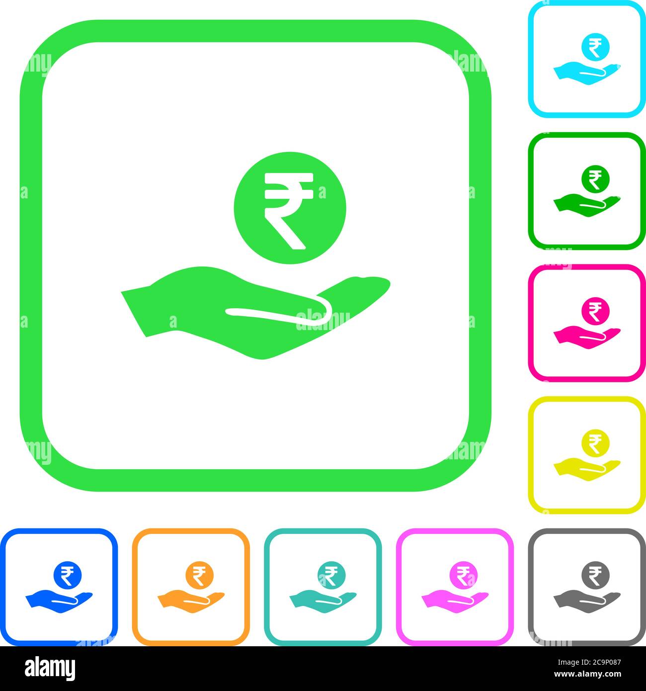 Indian rupee earnings vivid colored flat icons in curved borders on ...