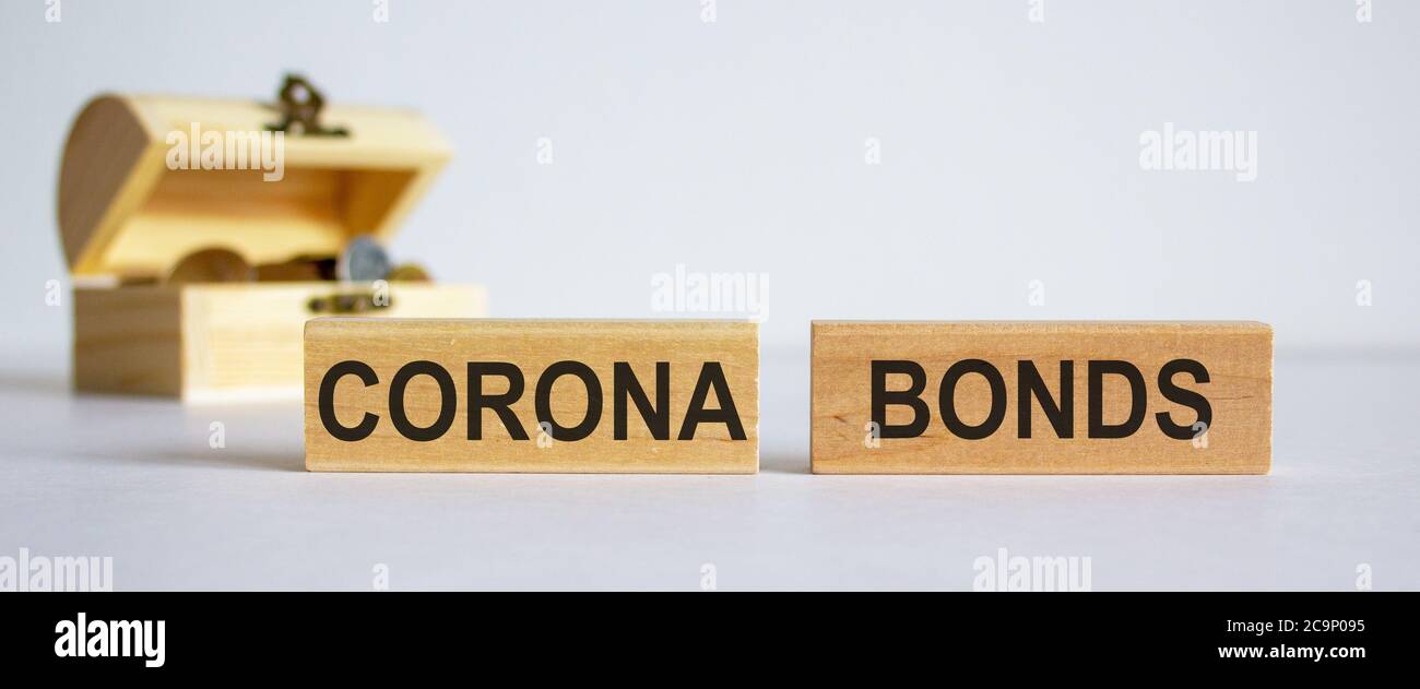 Concept words corona bonds on blocks on a beautiful white background ...