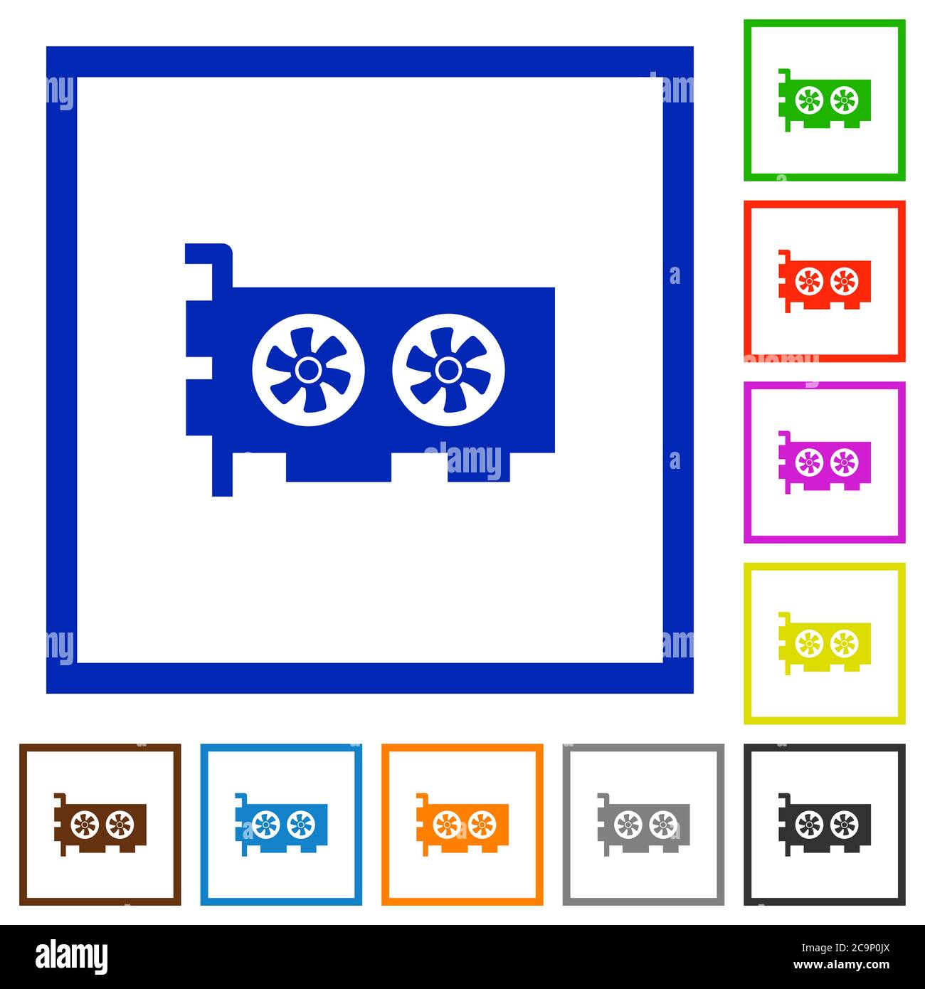 Computer video card flat color icons in square frames on white ...