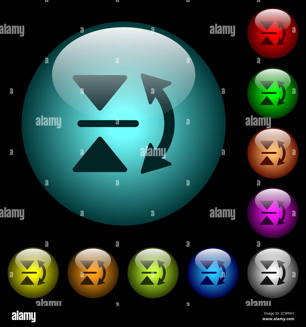 Vertical flip icons in color illuminated spherical glass buttons on ...