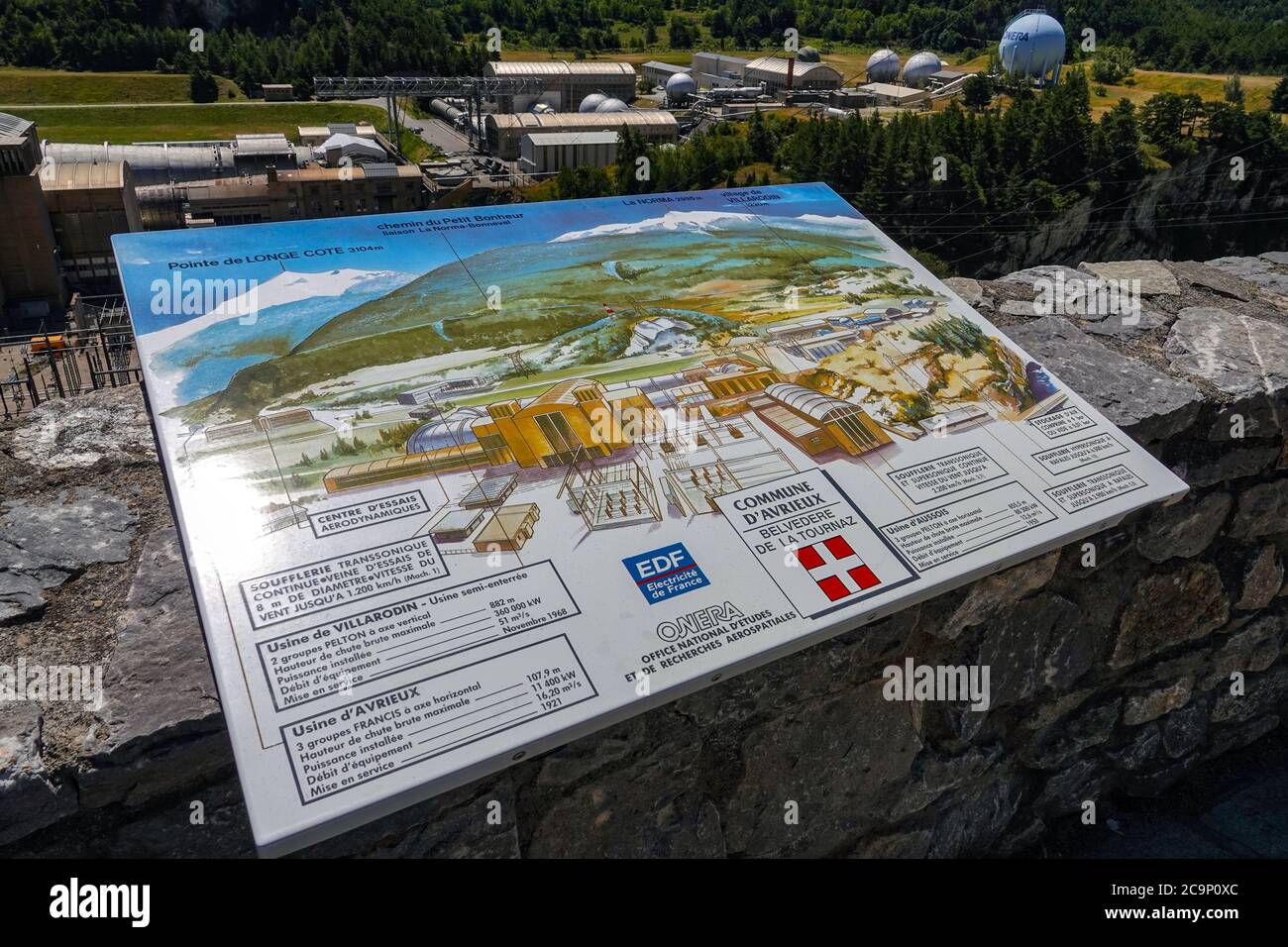Sign board at ONERA French aeronautical research centre, wind tunnels ...