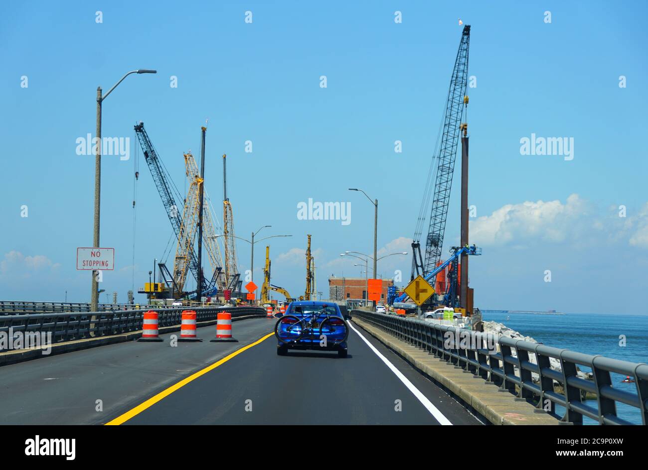 Virginia, U.S.A - June 29, 2020 - The traffic passing the ongoing construction on Chesapeake Bay ...