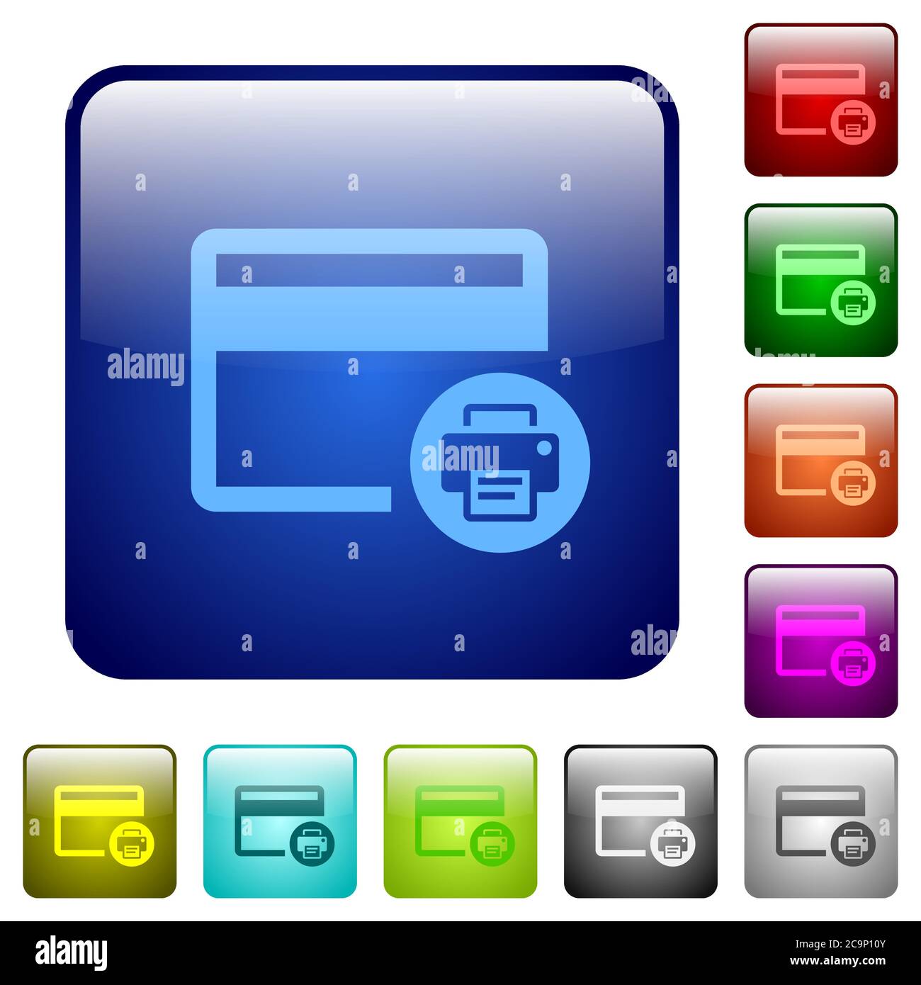Credit card print record icons in rounded square color glossy button ...