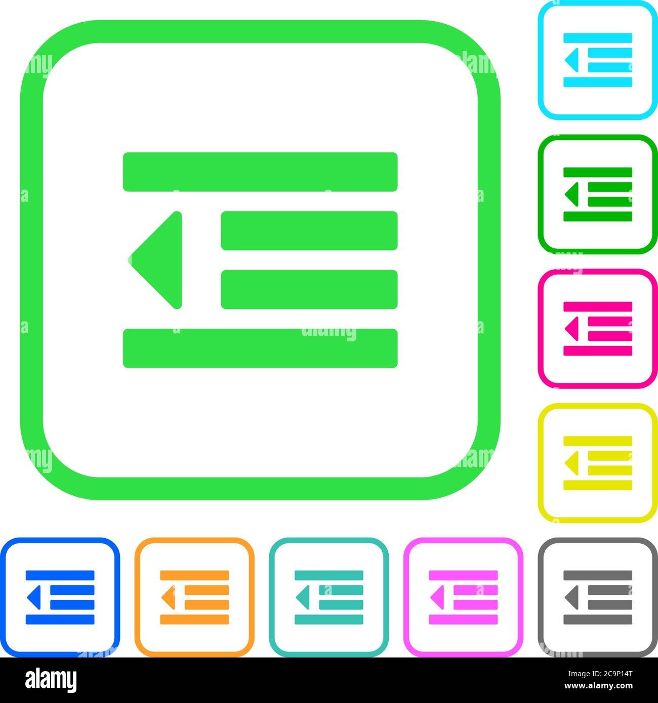 Decrease text indentation vivid colored flat icons in curved borders on white background Stock ...