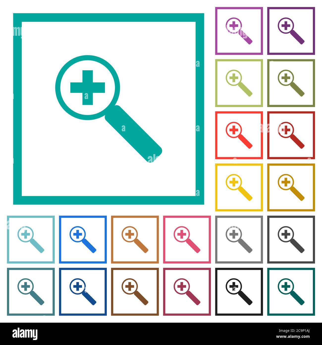 Zoom in flat color icons with quadrant frames on white background Stock ...