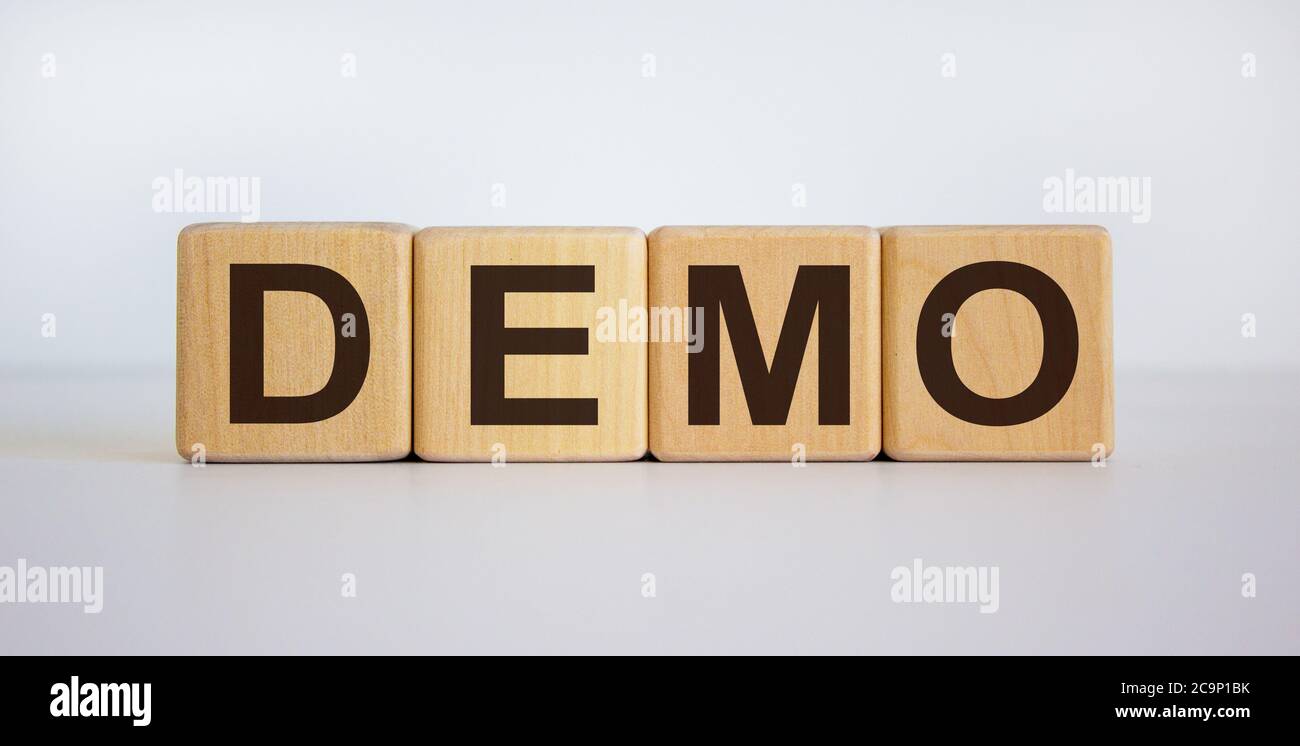 Concept word 'demo' on cubes on a beautiful white background Stock ...