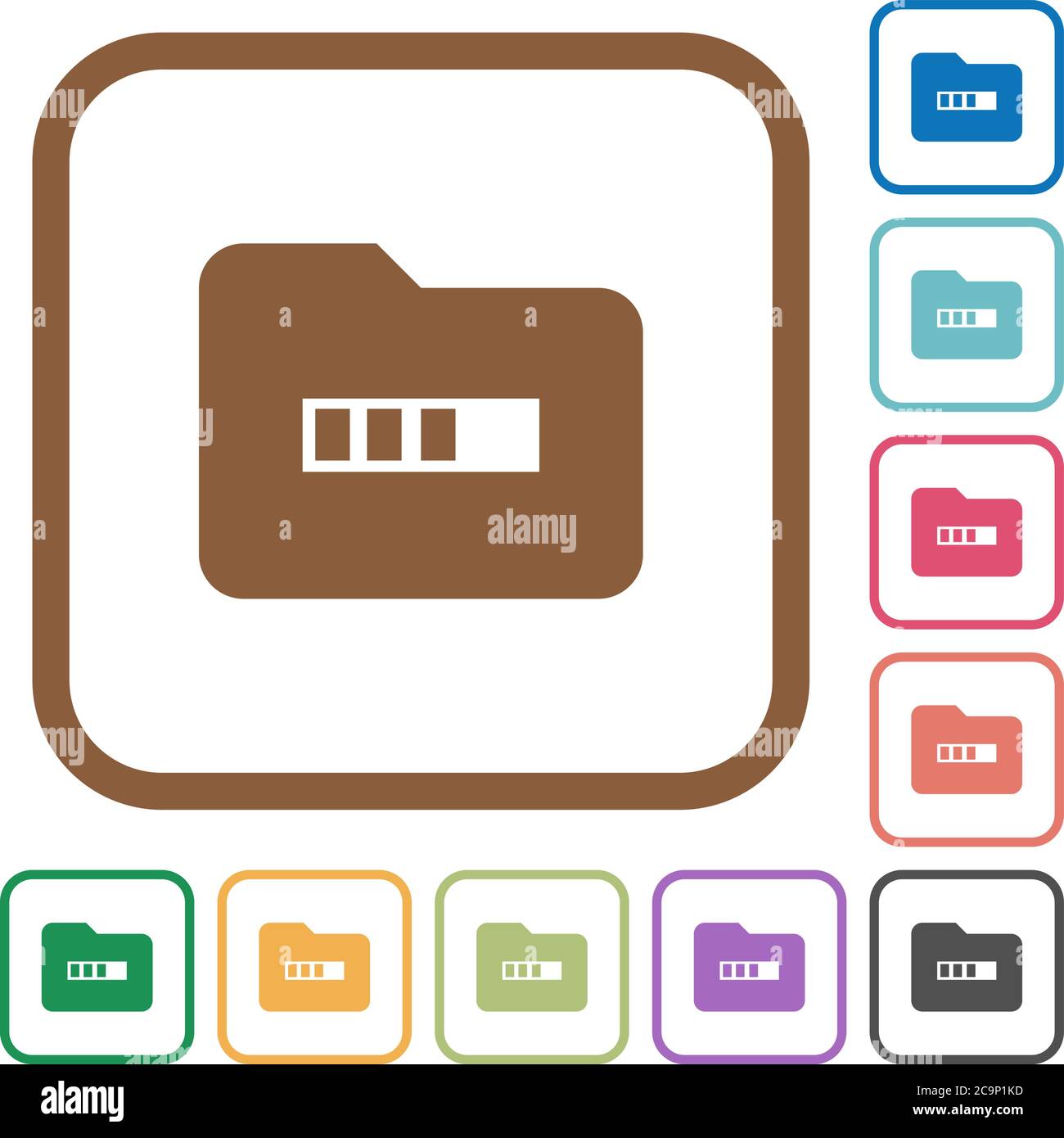 Processing folder simple icons in color rounded square frames on white background Stock Vector ...