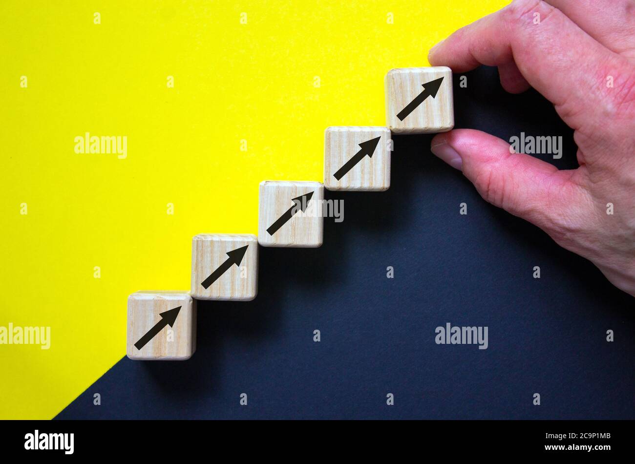 Business concept growth success process. Wood block stacking as step ...