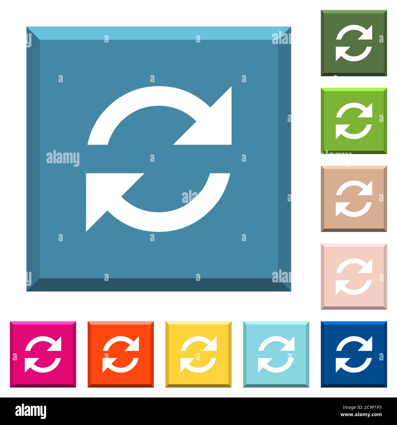 Refresh arrows white icons on edged square buttons in various trendy ...