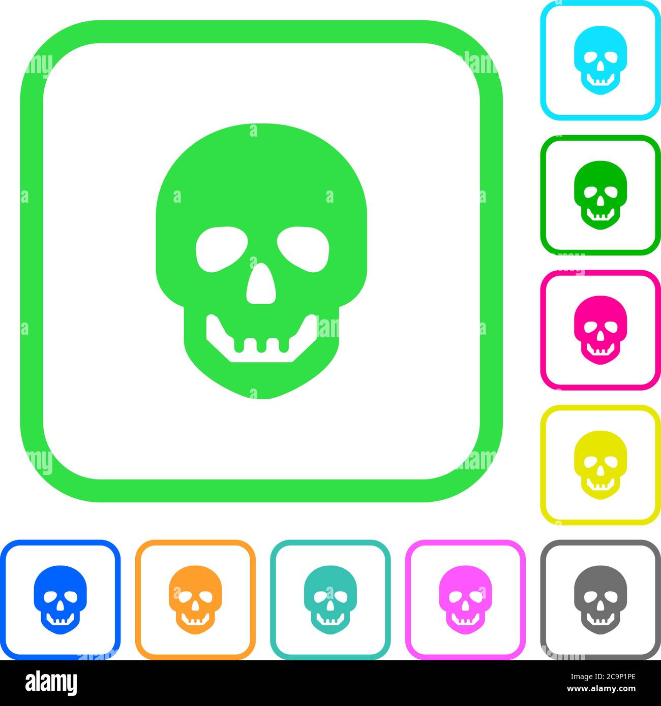 Human skull vivid colored flat icons in curved borders on white ...