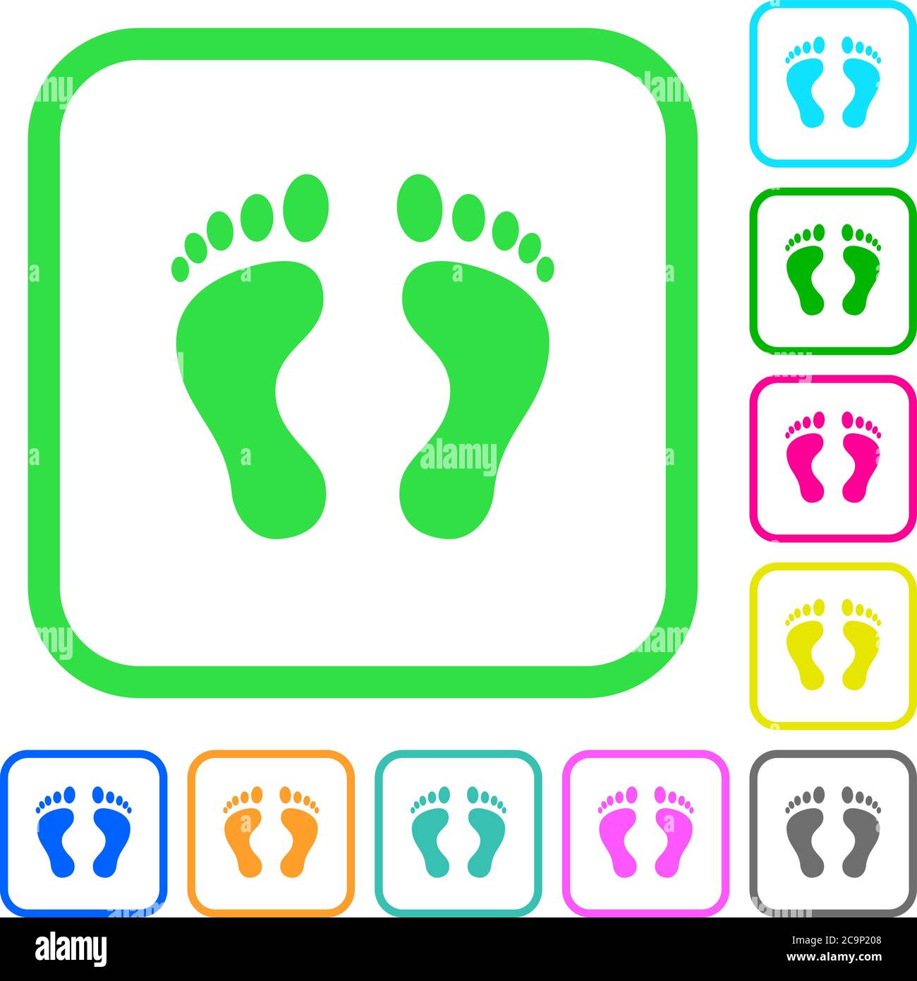Human Footprints vivid colored flat icons in curved borders on white ...