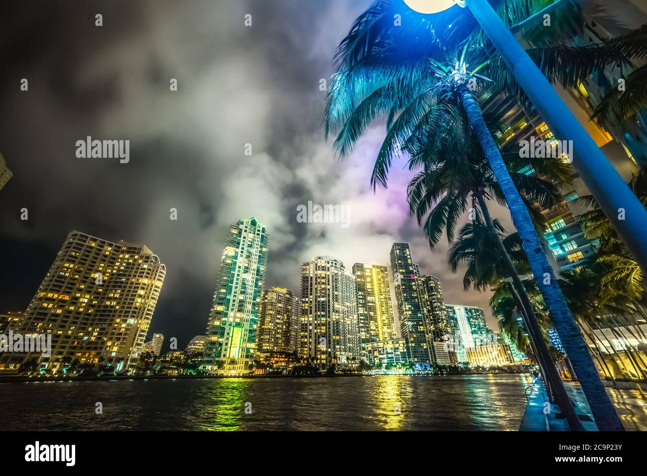 Miami Riverwalk at night. Southern Florida, USA Stock Photo - Alamy