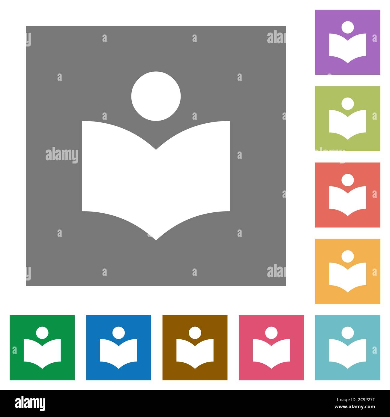 Library flat icons on simple color square backgrounds Stock Vector ...