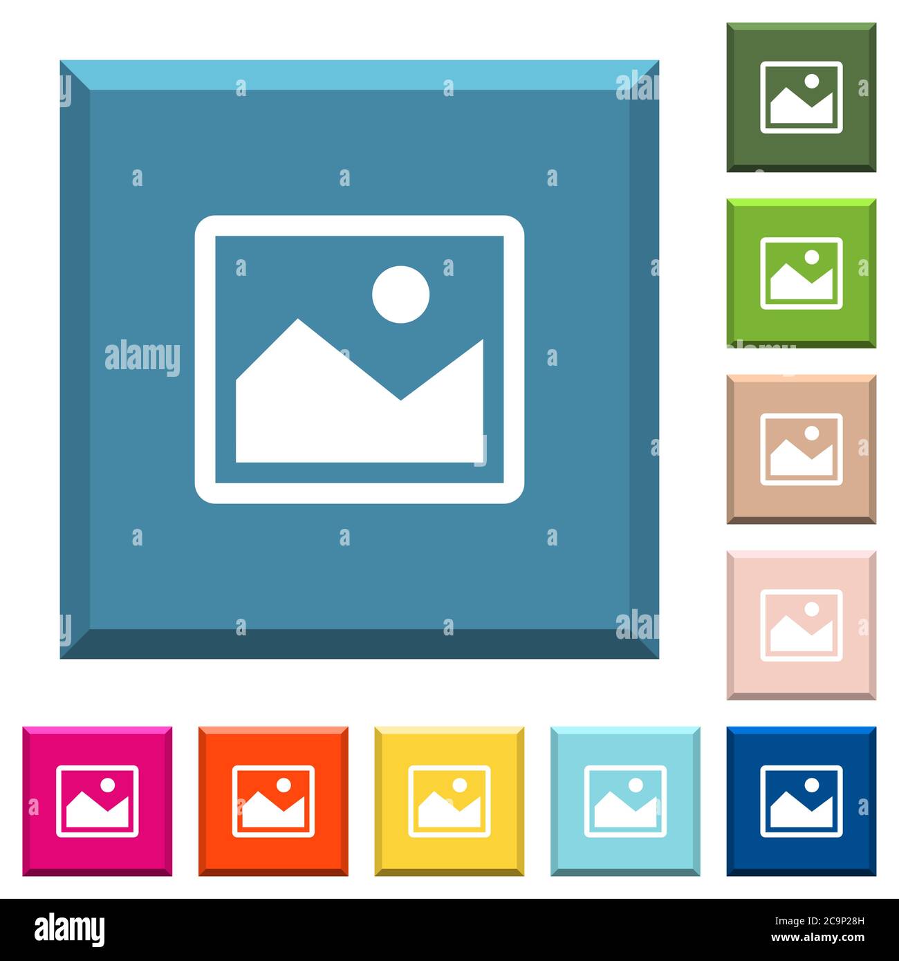 Single picture white icons on edged square buttons in various trendy ...