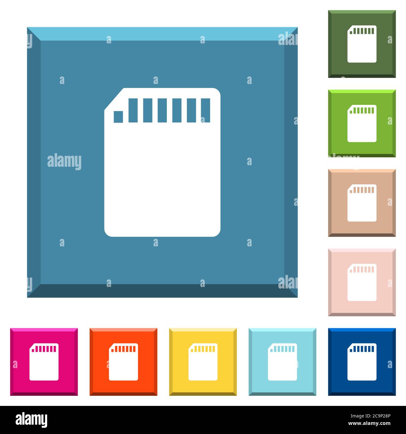 SD memory card white icons on edged square buttons in various trendy ...