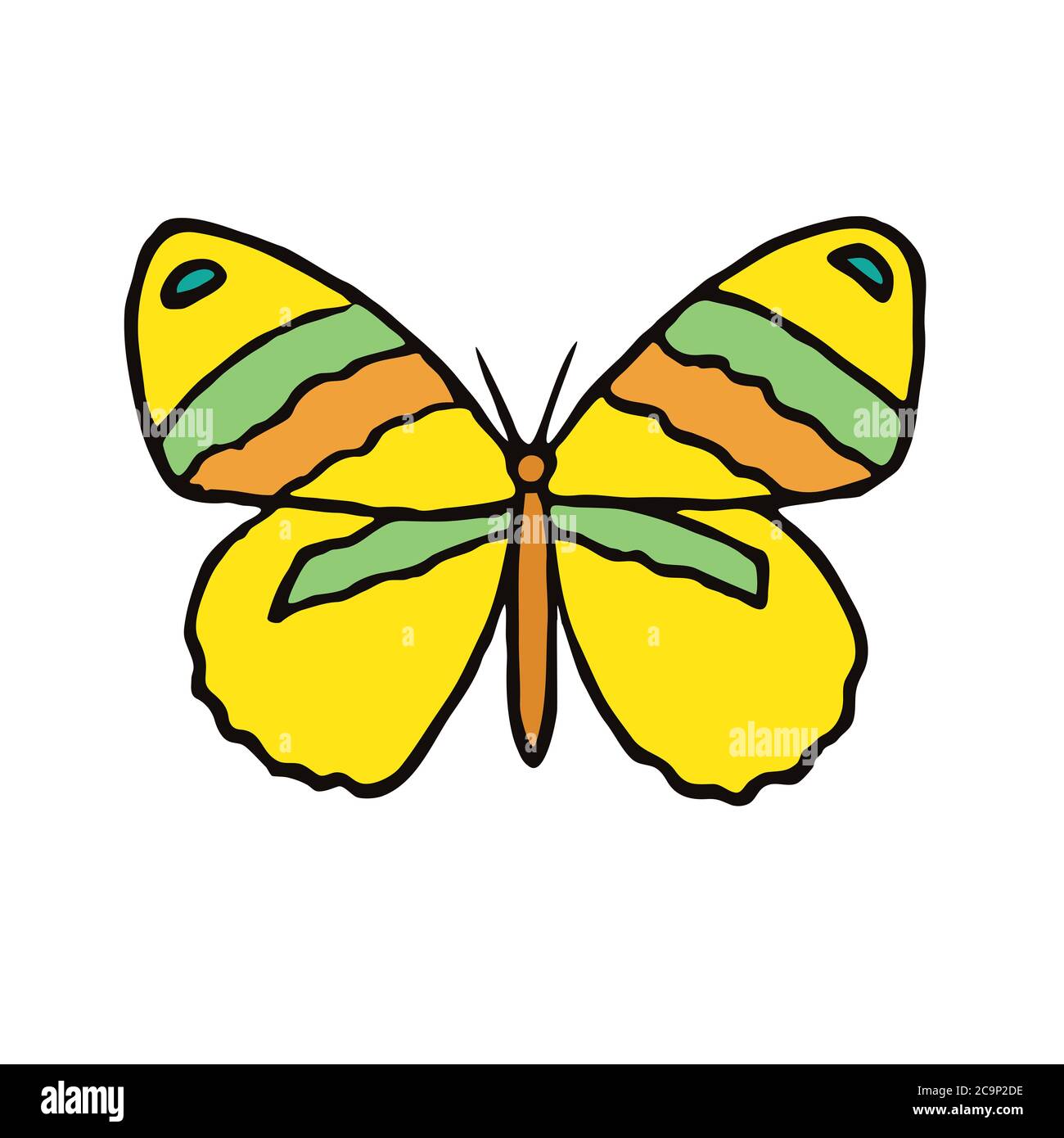 Yellow butterfly, hand drawn doodle, drawing, sketch illustration ...