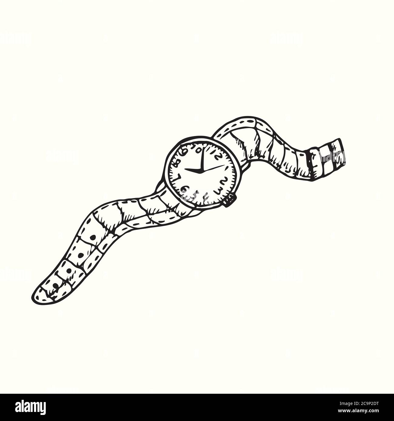 Strap watch, hand drawn doodle, drawing in gravure style, sketch ...
