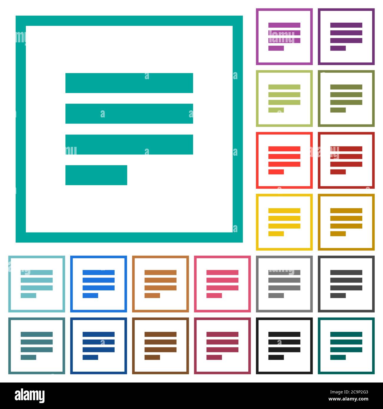 Text align justify last row left flat color icons with quadrant frames ...