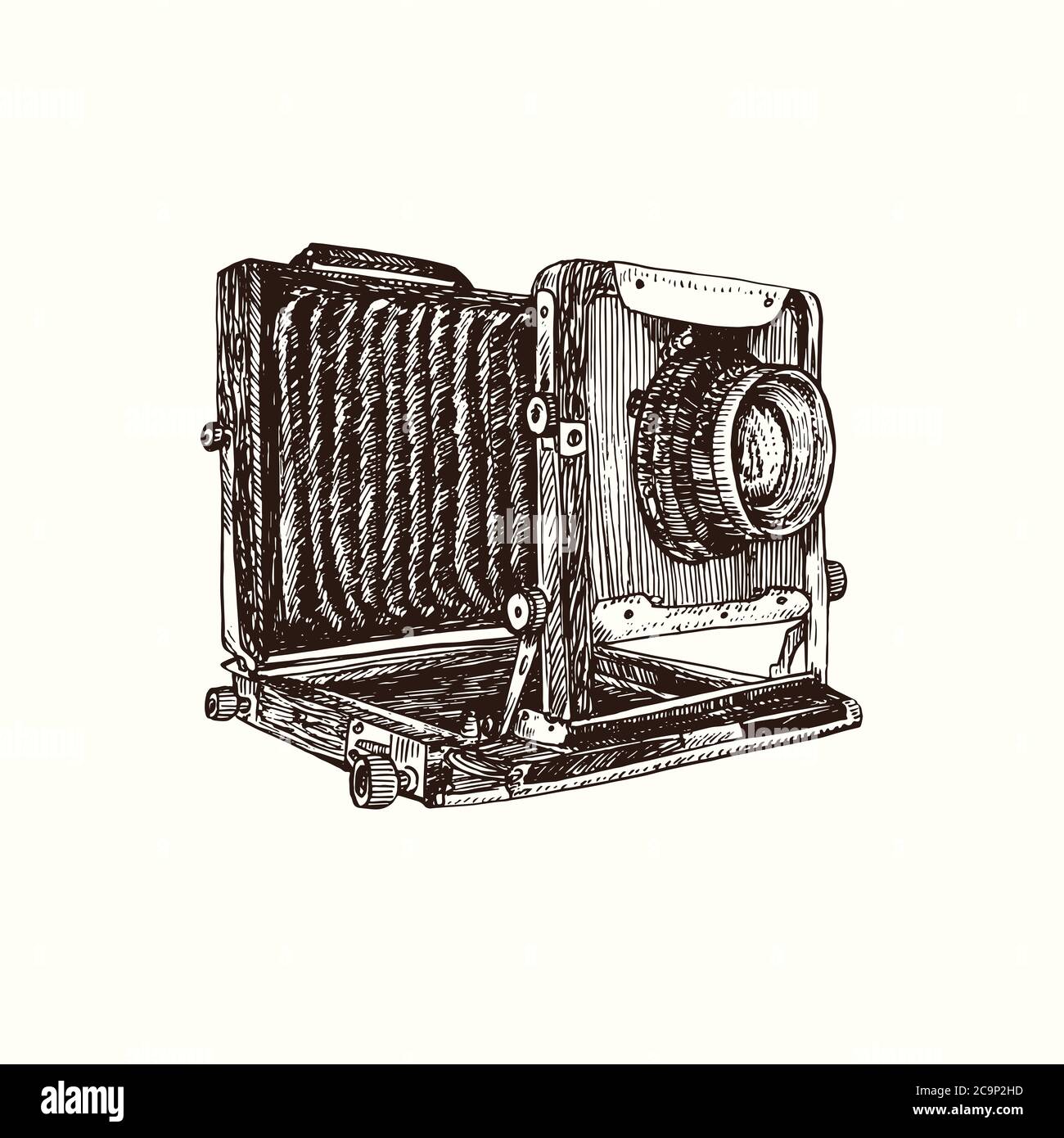 Retro photo camera, hand drawn doodle, drawing in gravure style, sketch ...