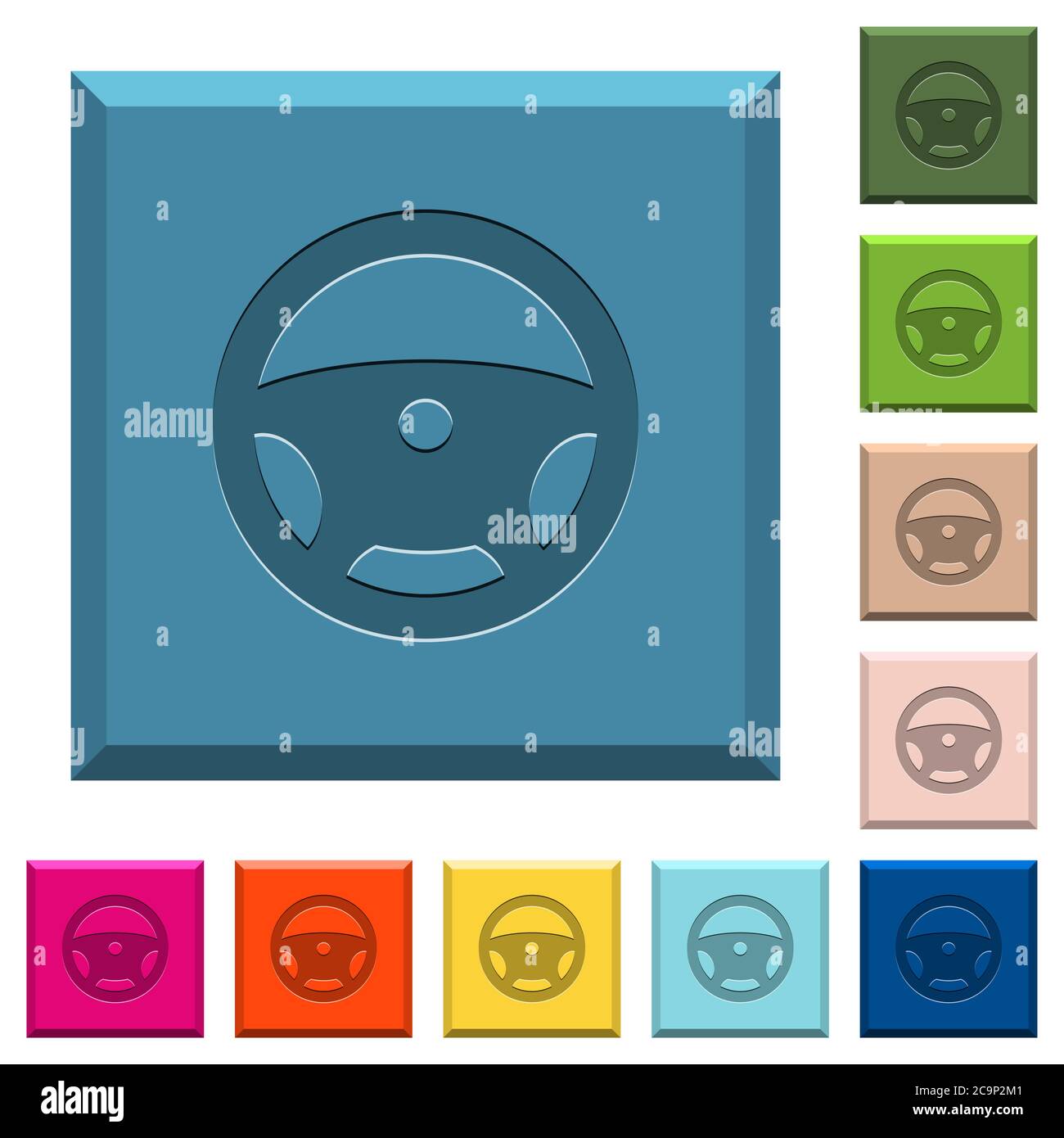 Steering wheel engraved icons on edged square buttons in various trendy ...