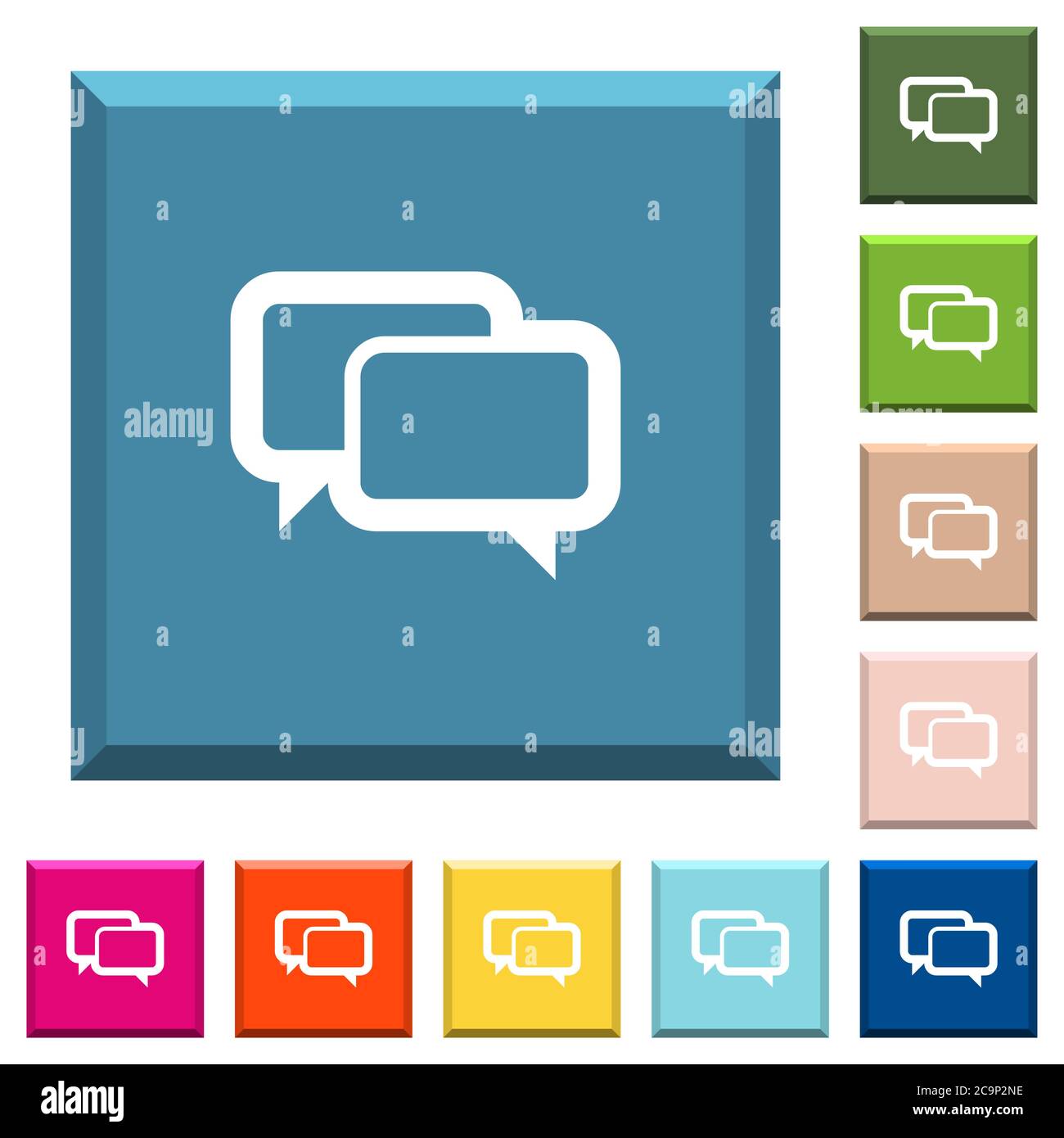 Chat bubbles white icons on edged square buttons in various trendy ...
