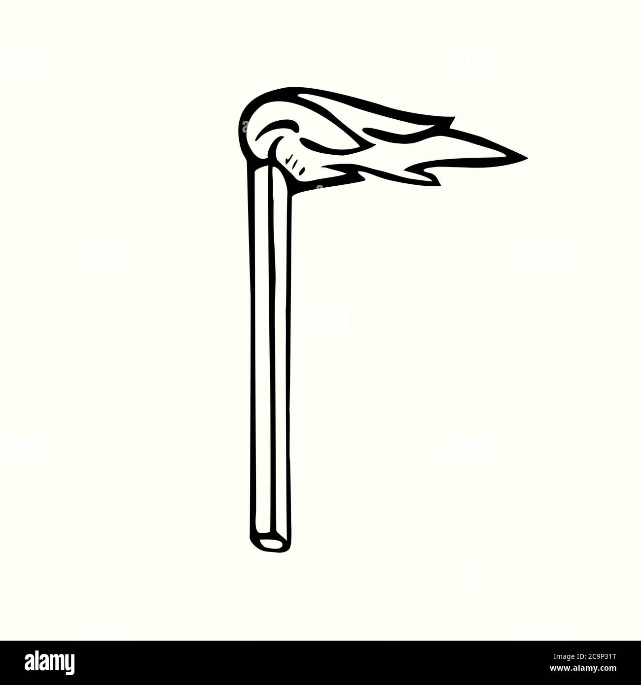 Burning match, hand drawn doodle, simple line drawing, sketch ...