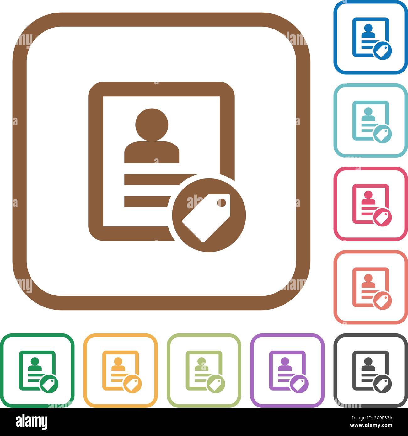 Contact tag simple icons in color rounded square frames on white ...