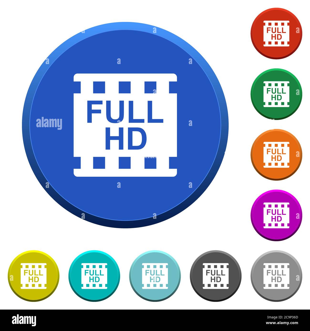 Full HD movie format round color beveled buttons with smooth surfaces ...