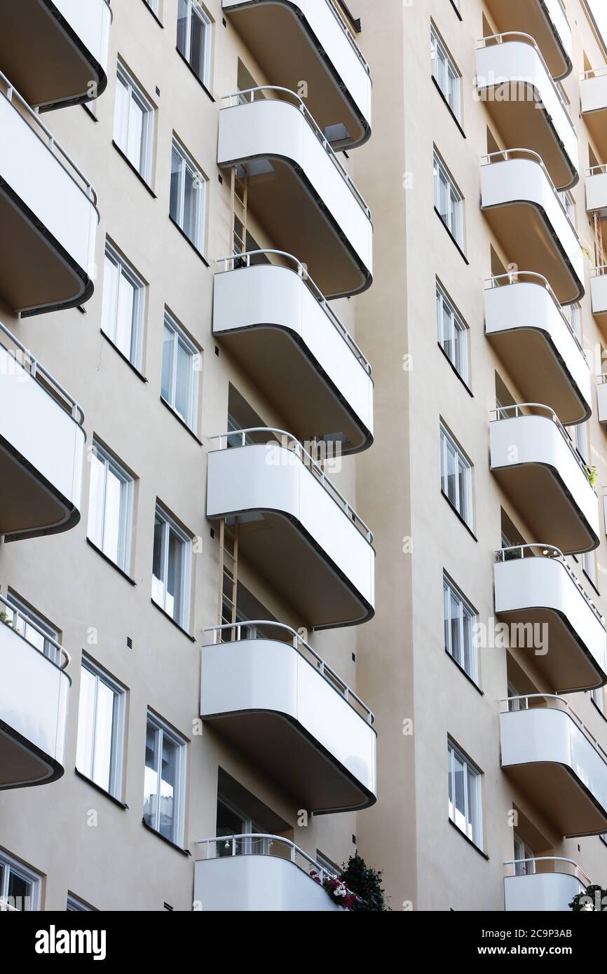 Apartment block with balconies Stock Photo - Alamy
