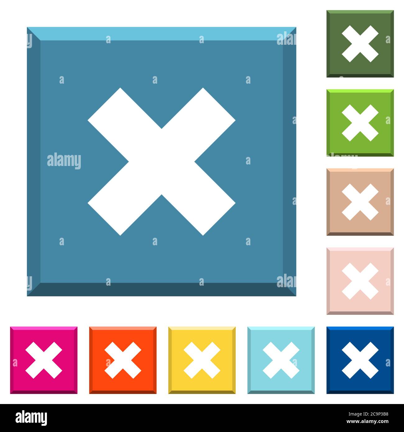 Cancel white icons on edged square buttons in various trendy colors ...
