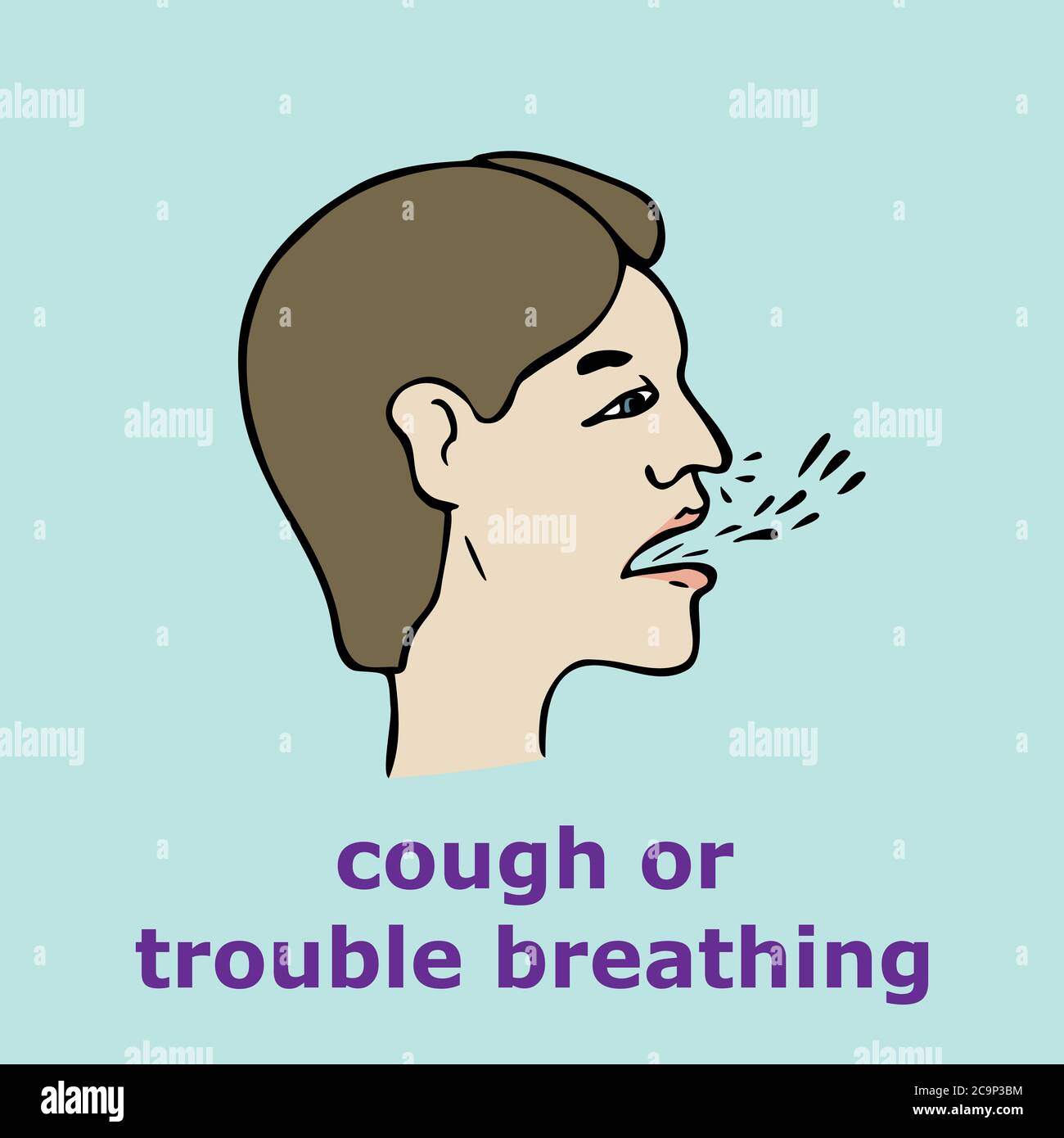 Cough or trouble breathing icon, outline simple colorful doodle drawing ...