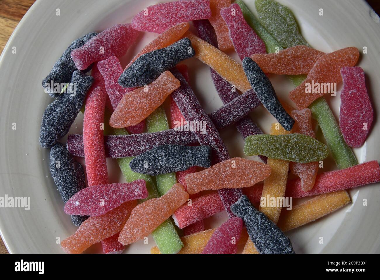 Pictures show Soft Jellies Fizzy Fish sweets made by Maynards Bassetts ...
