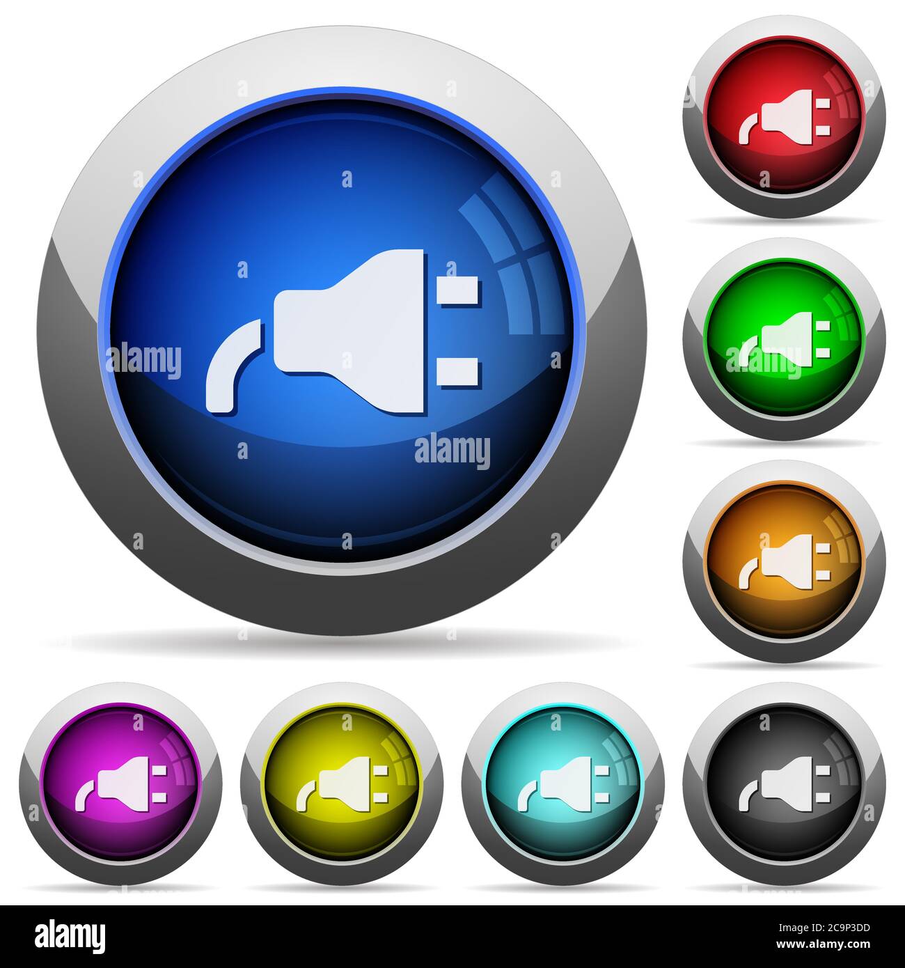Power plug icons in round glossy buttons with steel frames Stock Vector ...