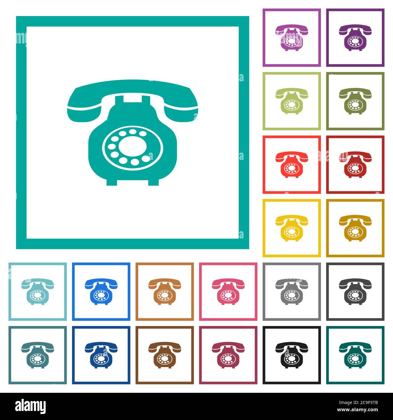 Vintage retro telephone flat color icons with quadrant frames on white ...