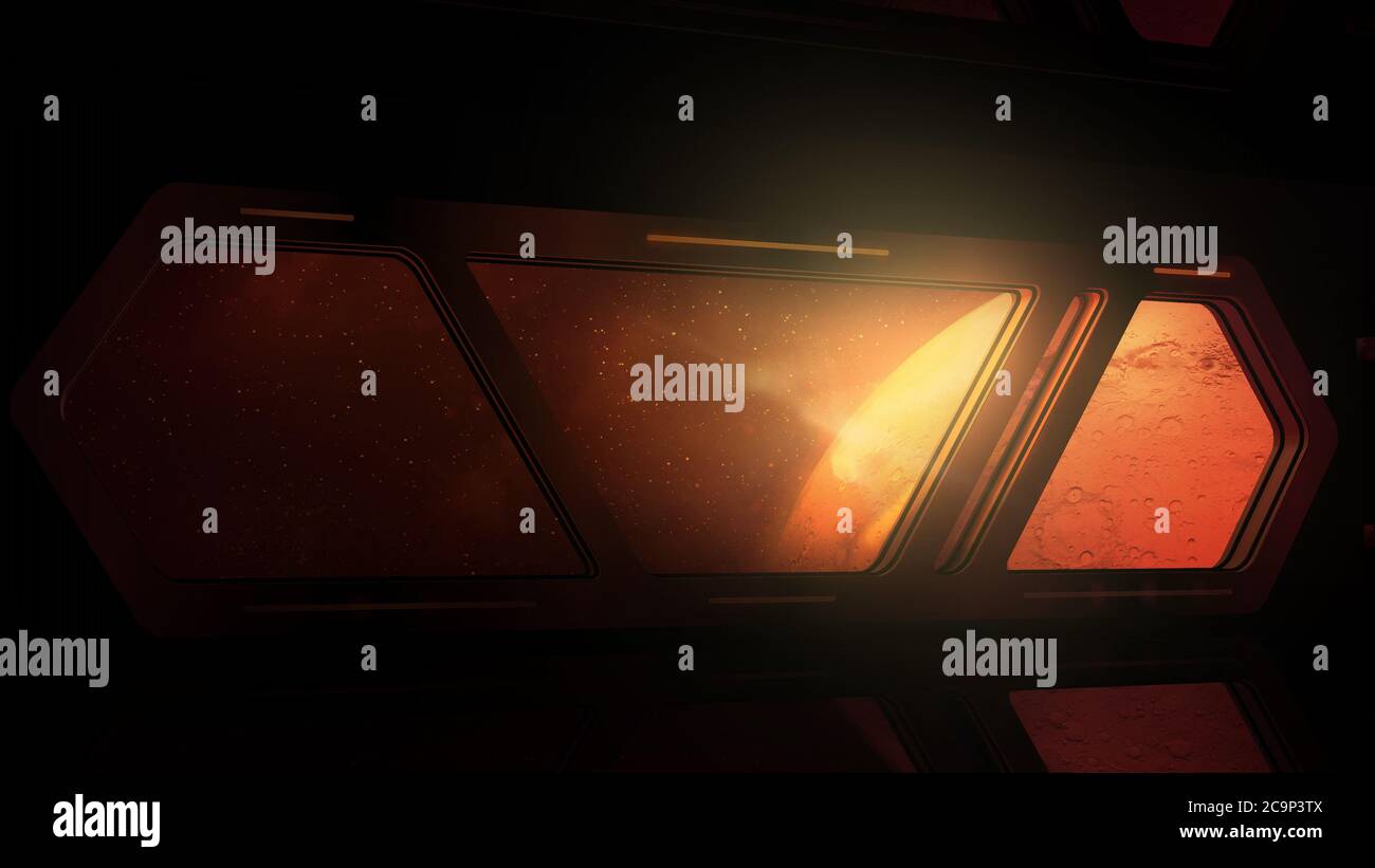 Mars in the windows of an approaching spaceship Stock Photo - Alamy
