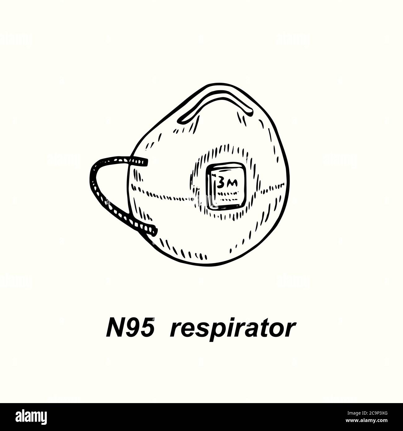 N95 respirator isolated, outline simple doodle drawing Stock Photo - Alamy