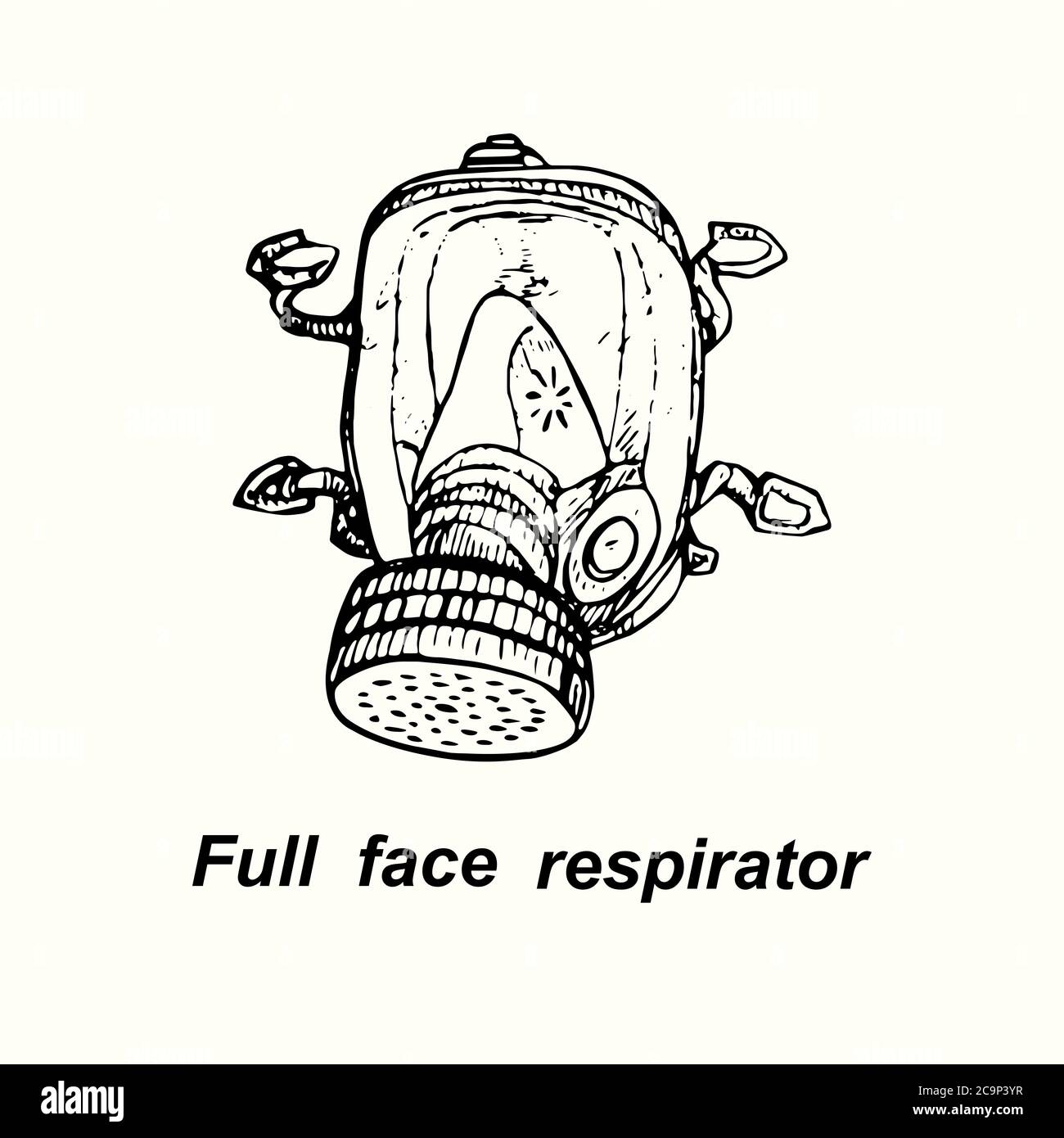 Full face respirator isolated, outline simple doodle drawing Stock ...