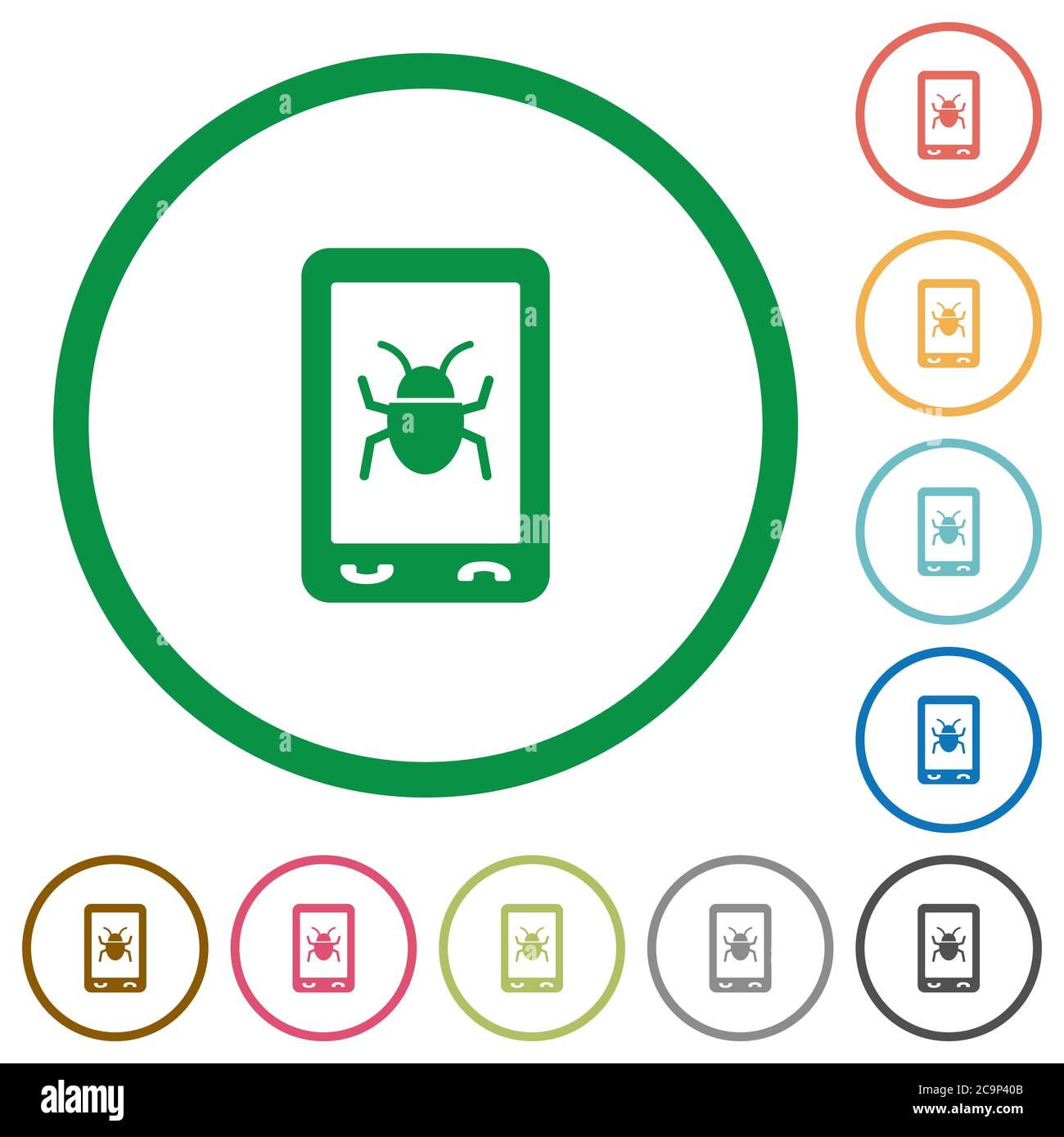 Malicious mobile software flat color icons in round outlines on white ...